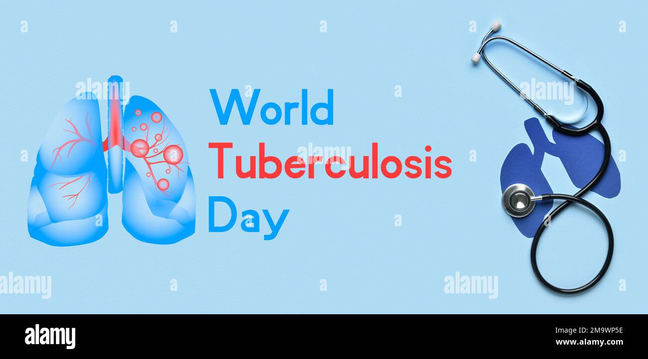 Banner for World Tuberculosis Day with stethoscope and paper lungs on ...