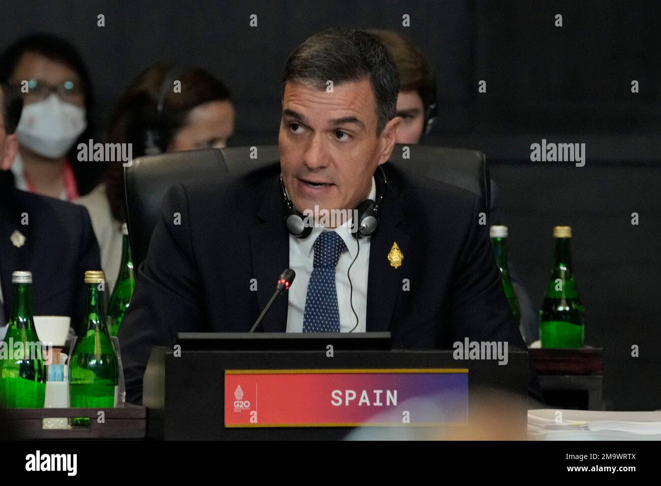 Spanish Prime Minister Pedro Sanchez talks during the G20 leaders ...
