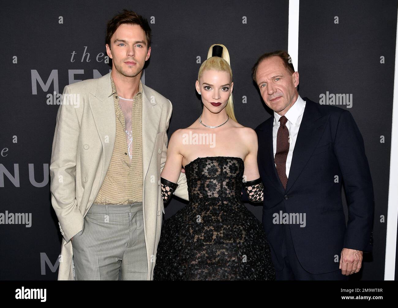 Nicholas Hoult, left, Anya Taylor-Joy and Ralph Fiennes attend the ...