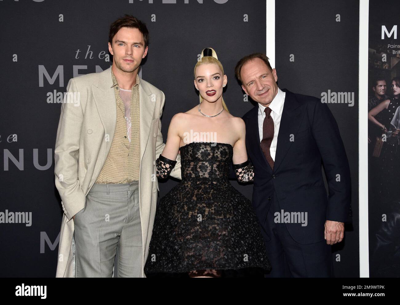 Nicholas Hoult, left, Anya Taylor-Joy and Ralph Fiennes attend the ...