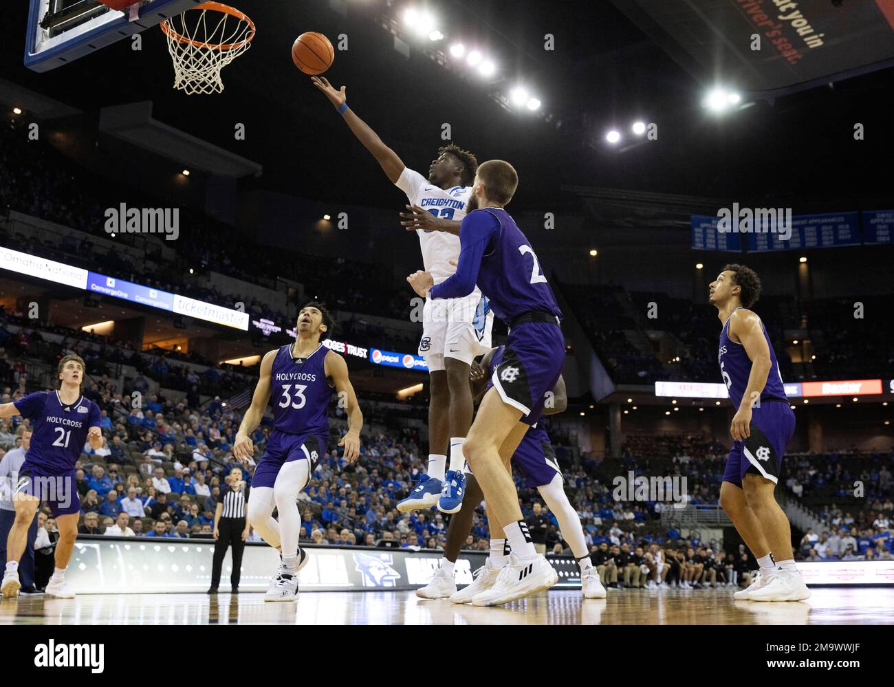 Creighton's Fredrick King, center top, shoots against, from left to ...