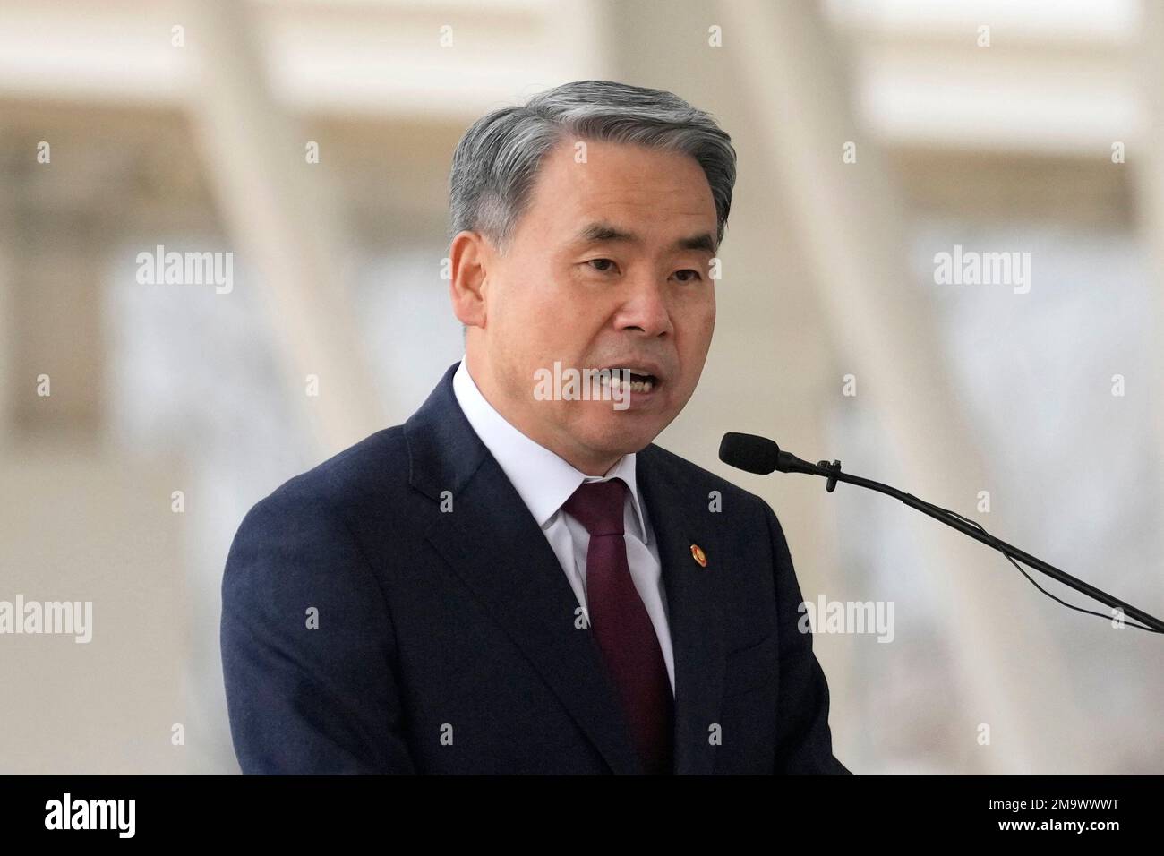 South Korean Defense Minister Lee Jong-sup speaks during the ceremony ...