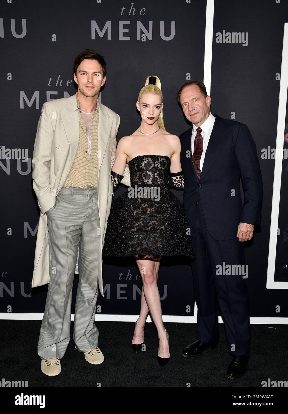 Nicholas Hoult, left, Anya Taylor-Joy and Ralph Fiennes attend the ...