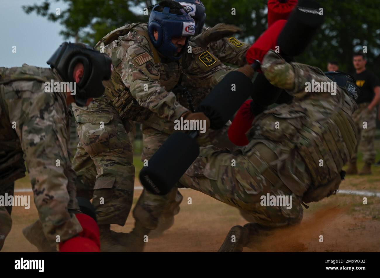 U.S. service members battle in the pugil stick challenge during the Spc ...