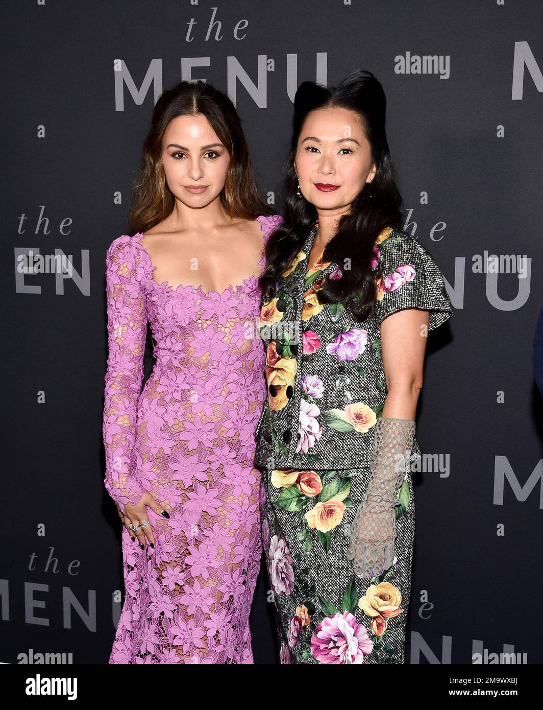 Aimee Carrero, left, and Hong Chau attend the premiere of "The Menu" at ...