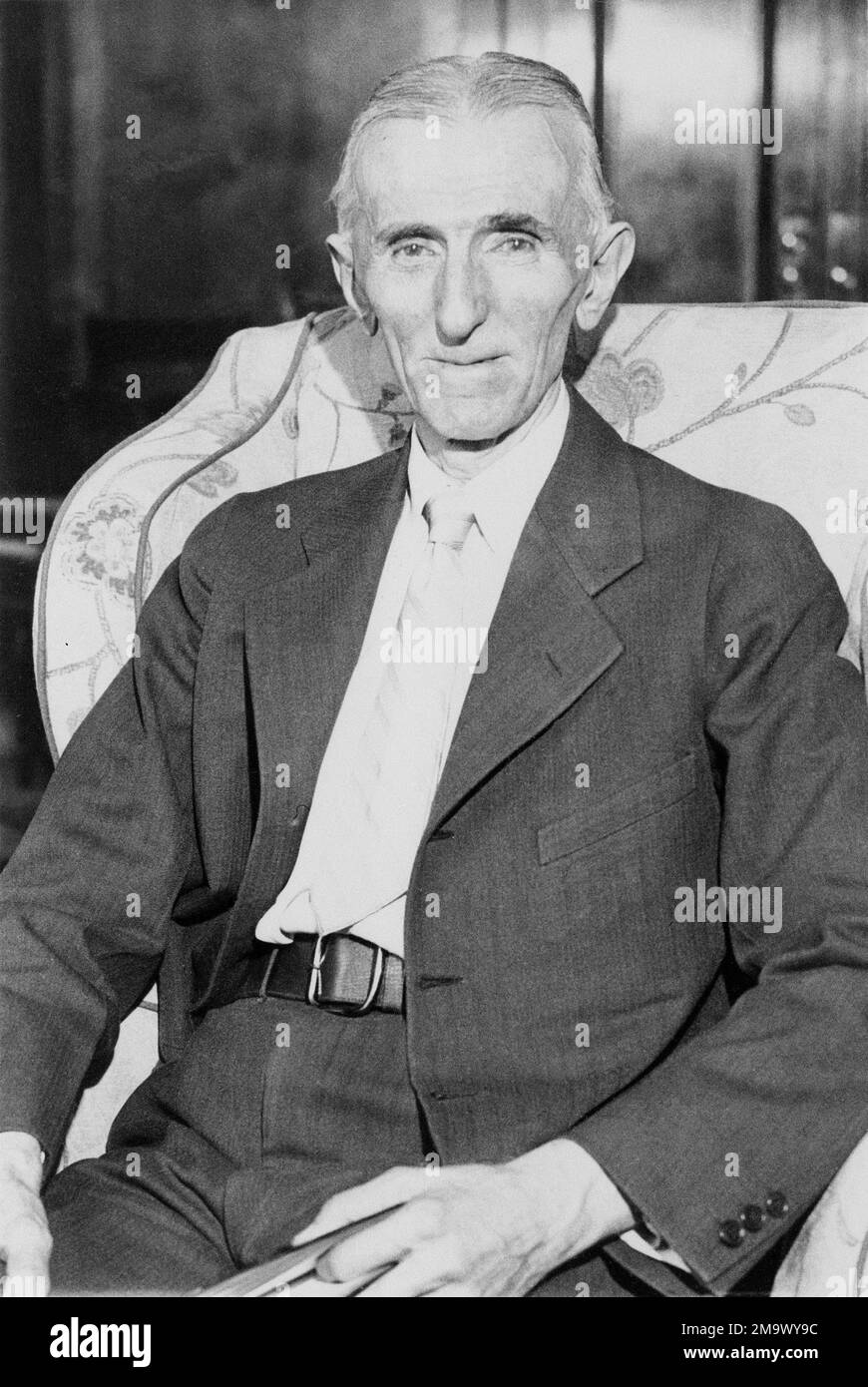 Nikola Tesla, father of radio and power transmission, is shown at his ...