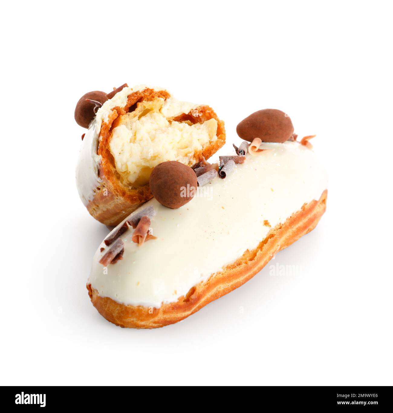 Tasty eclairs on isolated white background Stock Photo - Alamy