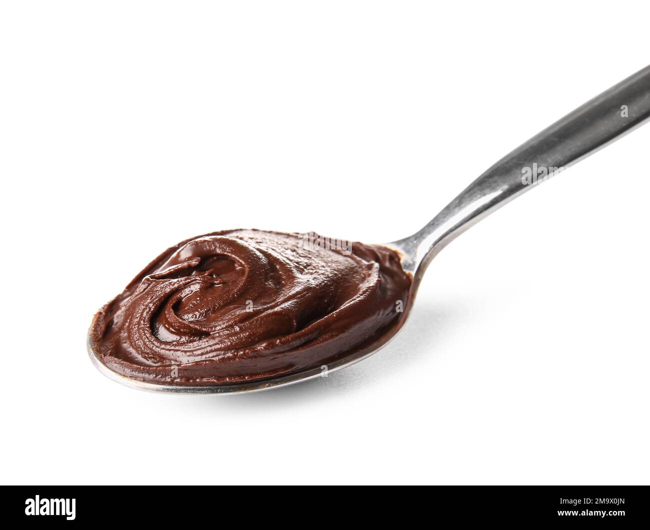Spoon of delicious chocolate pudding isolated on white background Stock ...