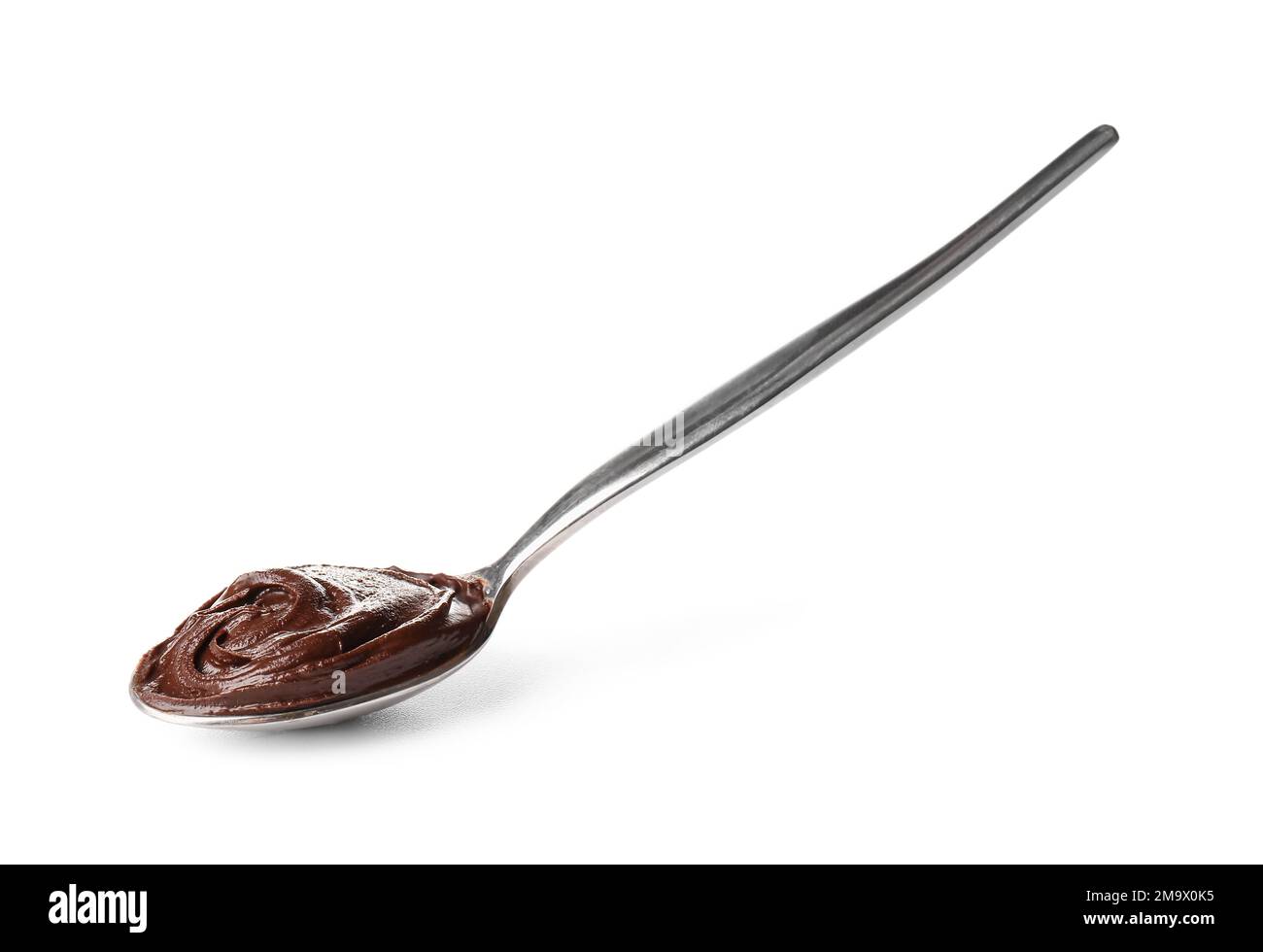 Spoon of delicious chocolate pudding isolated on white background Stock ...