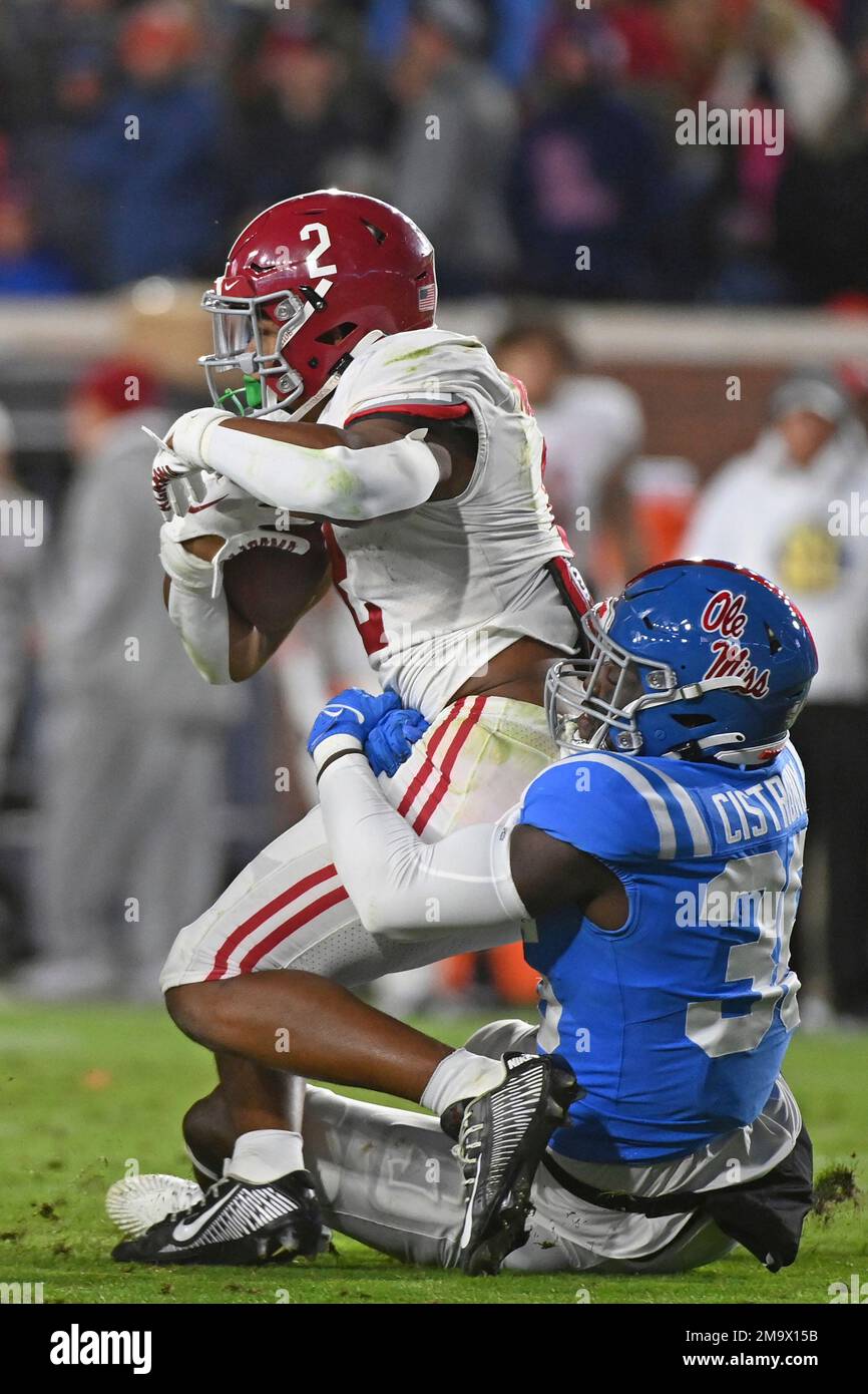 Mississippi linebacker Ashanti Cistrunk (36) tackles Alabama running ...