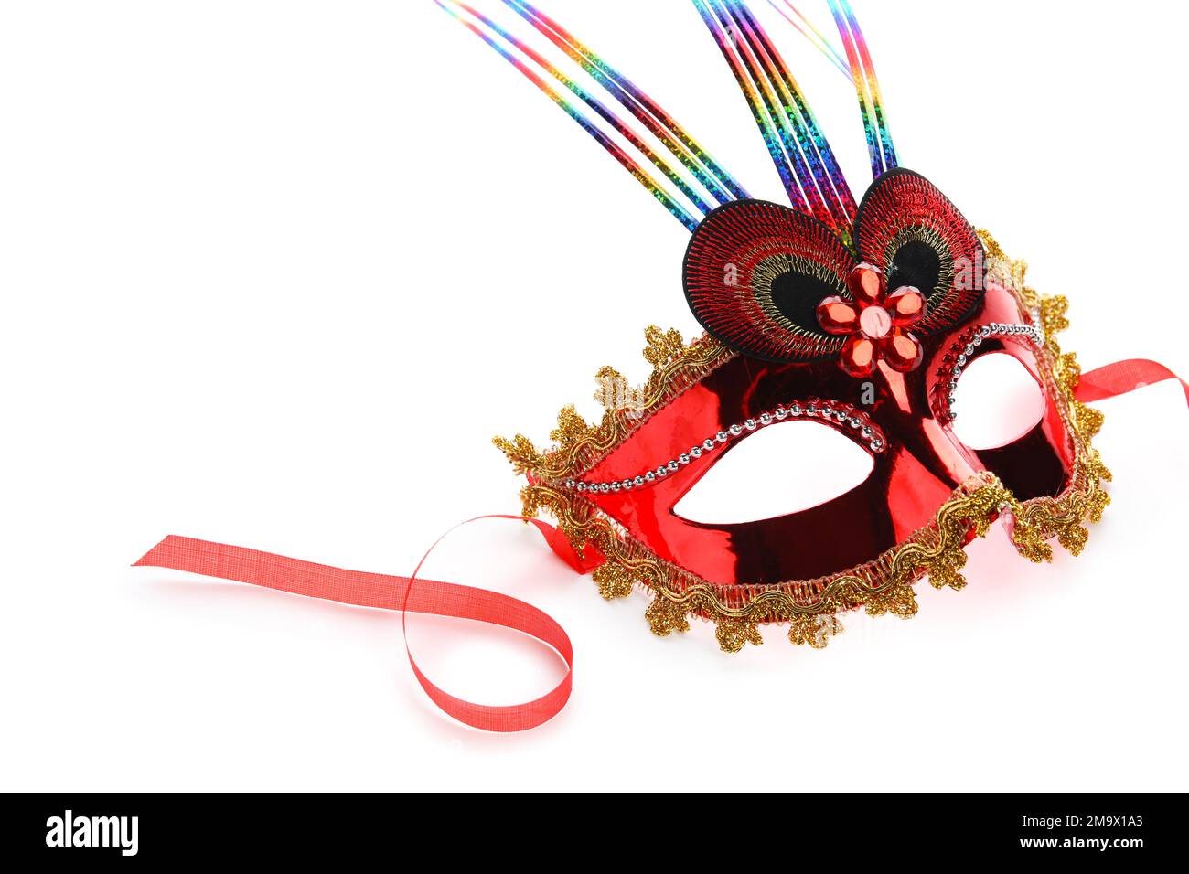 Red carnival mask for Mardi Gras celebration on white background Stock ...
