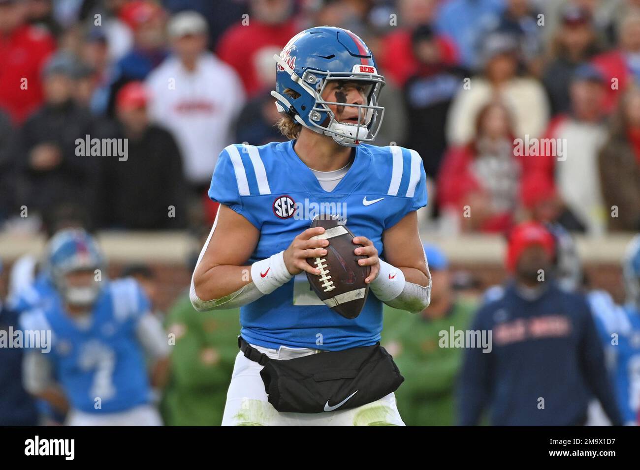 Mississippi quarterback Jaxson Dart (2) looks to pass during the first ...