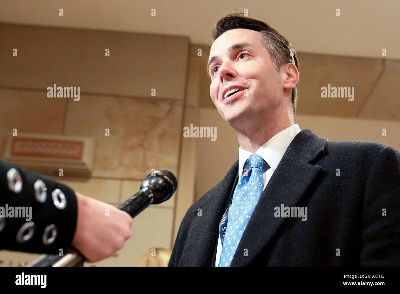Rep.-elect Morgan McGarvey, D-Ky., speaks with reporters after newly ...
