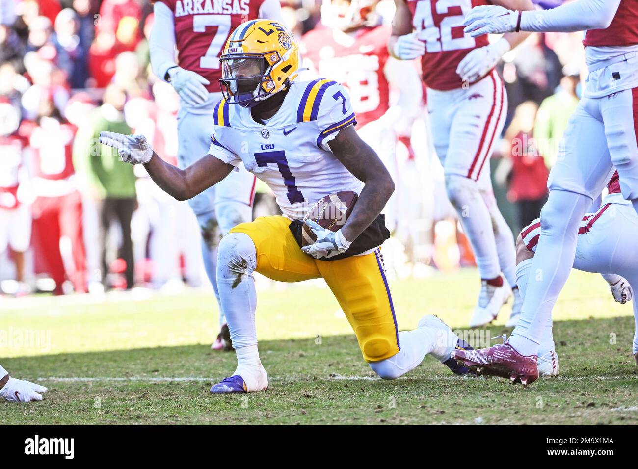 LSU wide receiver Kayshon Boutte (7) reacts after making a first down ... LSU wide receiver Kayshon Boutte (7) reacts after making a first down ...