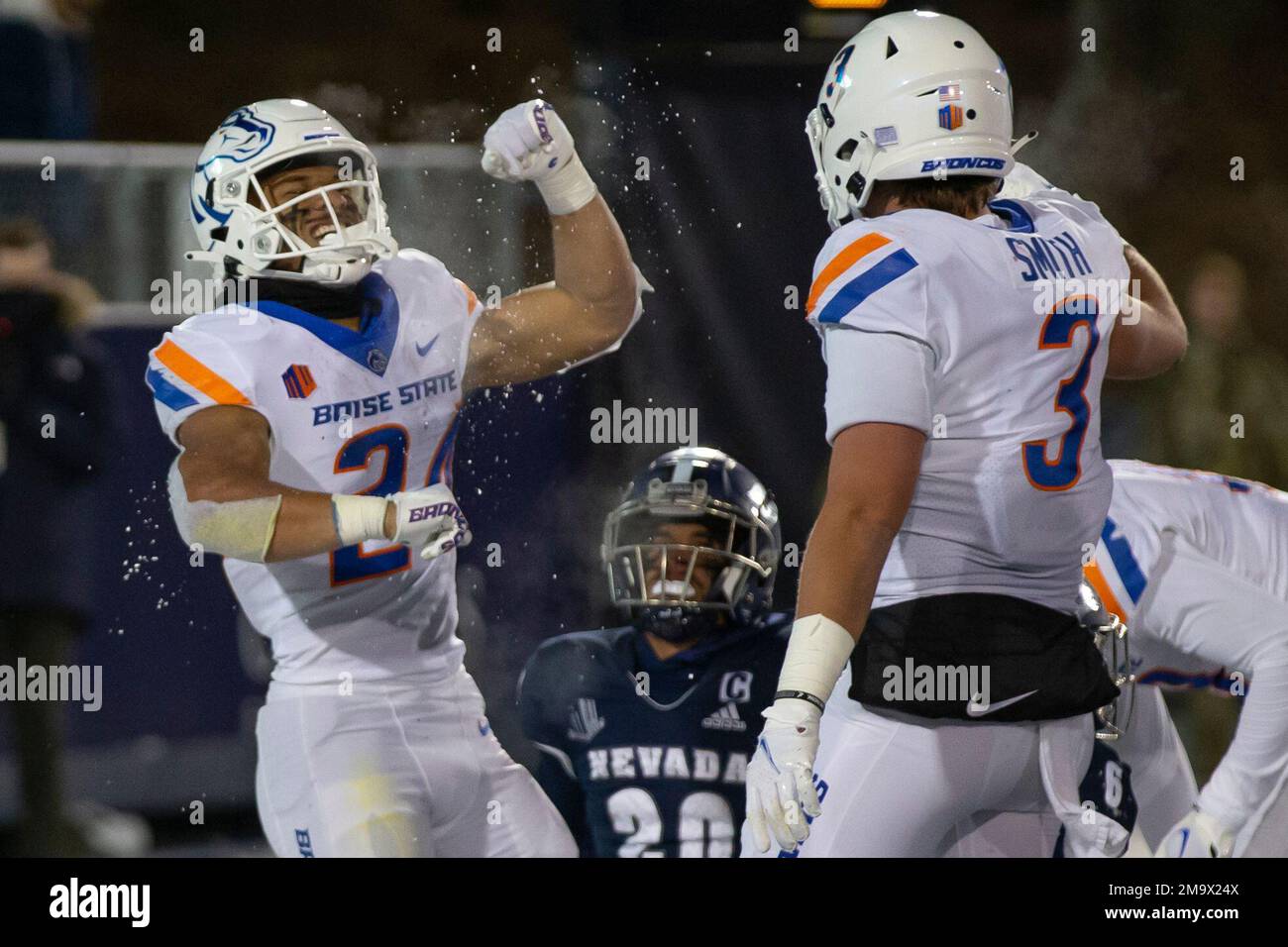 Boise State running back George Holani (24) celebrates with teammate ...