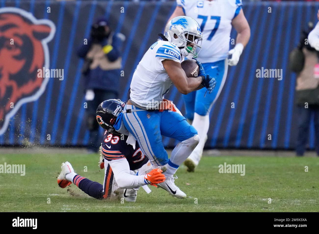 Detroit Lions wide receiver Kalif Raymond (11) is tackled Chicago Bears ...