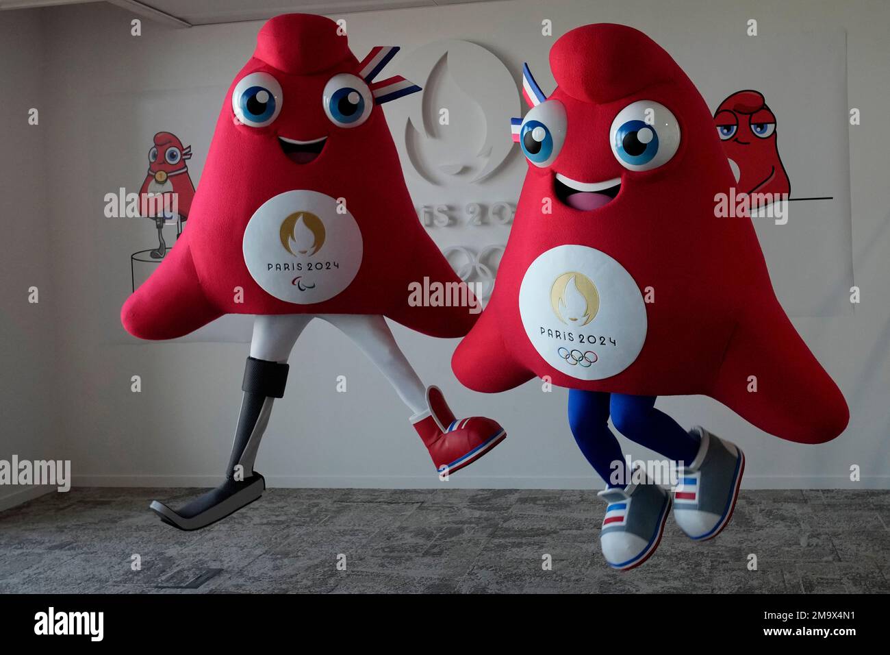 Mascots of the 2024 Paris Olympic Games, right, and Paralympics Games ...
