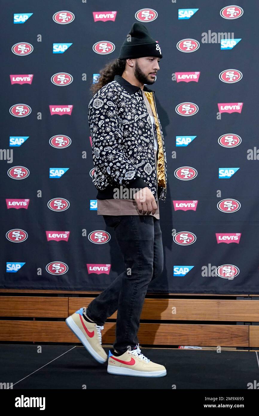 San Francisco 49ers safety Talanoa Hufanga speaks at a news conference ...