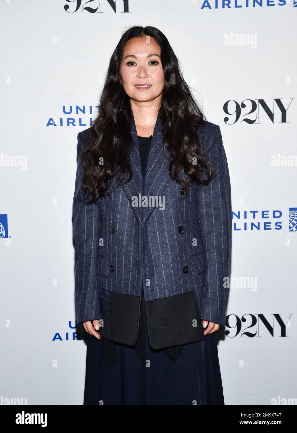 Hong Chau poses before discussing "The Menu" on stage at the 92nd ...