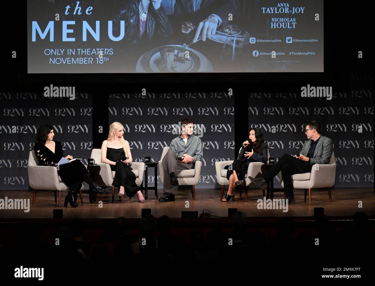 Moderator Jessica Shaw, left, Anya Taylor-Joy, Nicholas Hoult, Hong ...