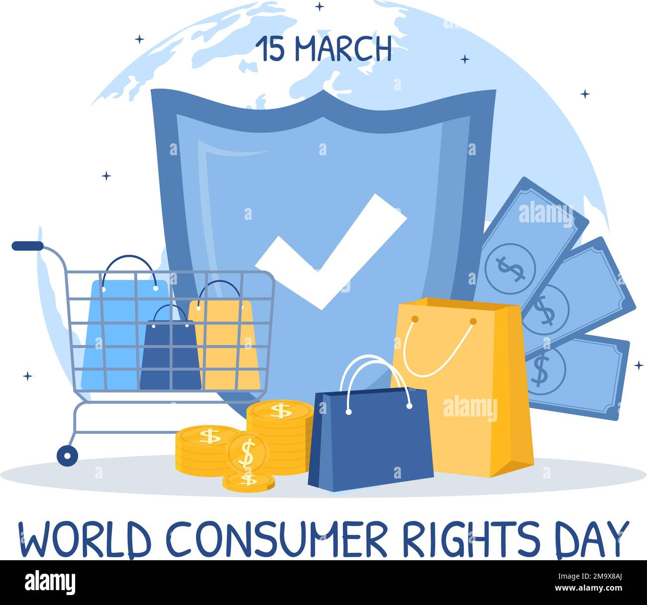 World Consumer Rights Day Illustration with Shopping, Bags and Needs of ...