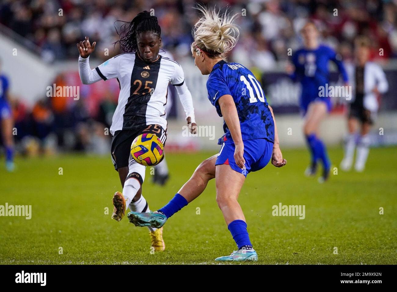 United States midfielder Lindsey Horan (10) and Germany defender Nicole ...