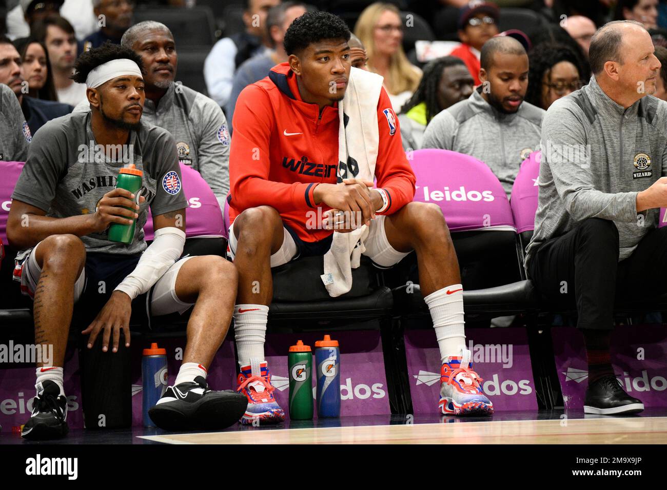 Washington Wizards forward Rui Hachimura (8) looks on during the first ...