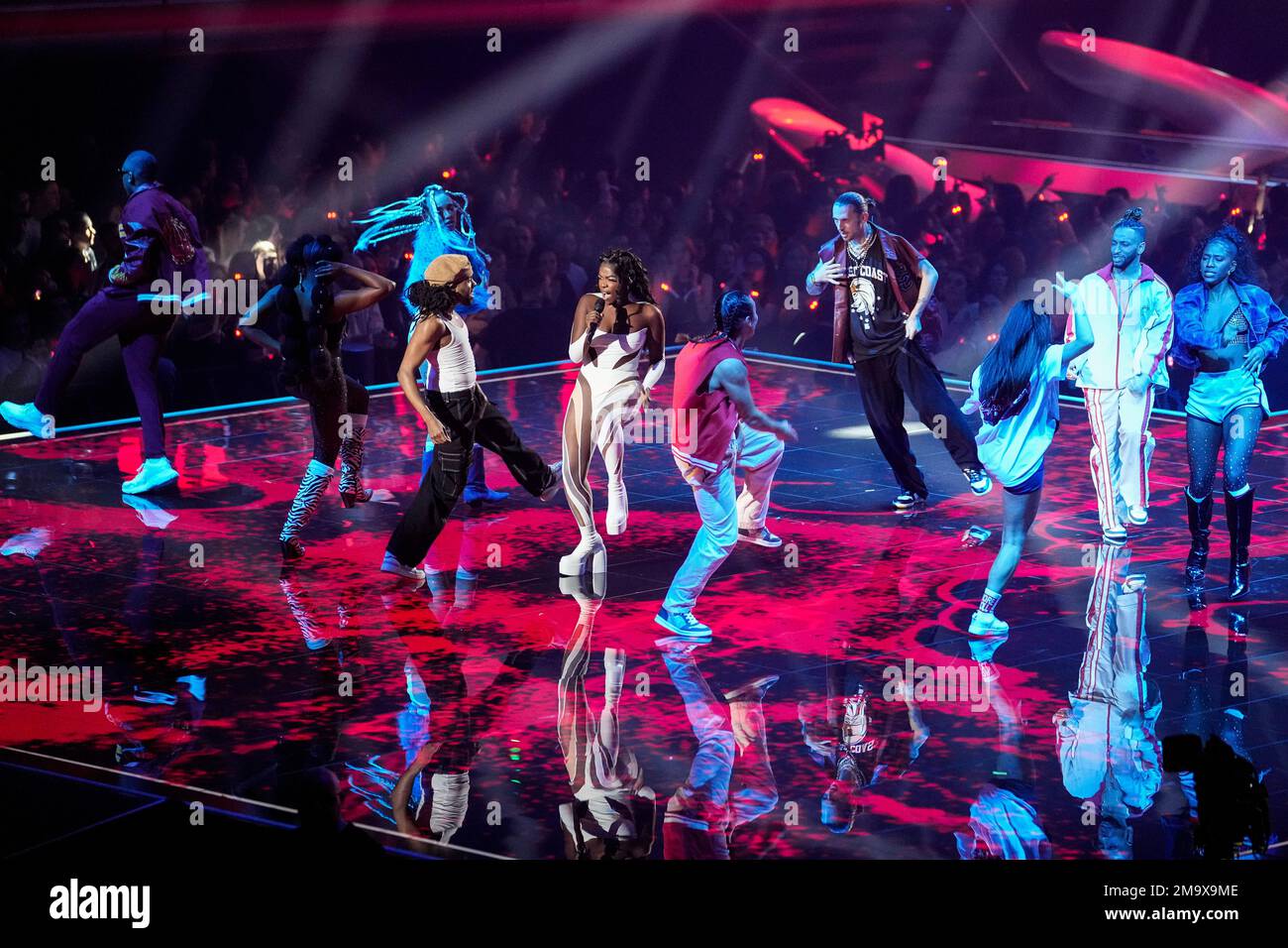 Ayanna, center, performs at the European MTV Awards 2022 in Dusseldorf ...