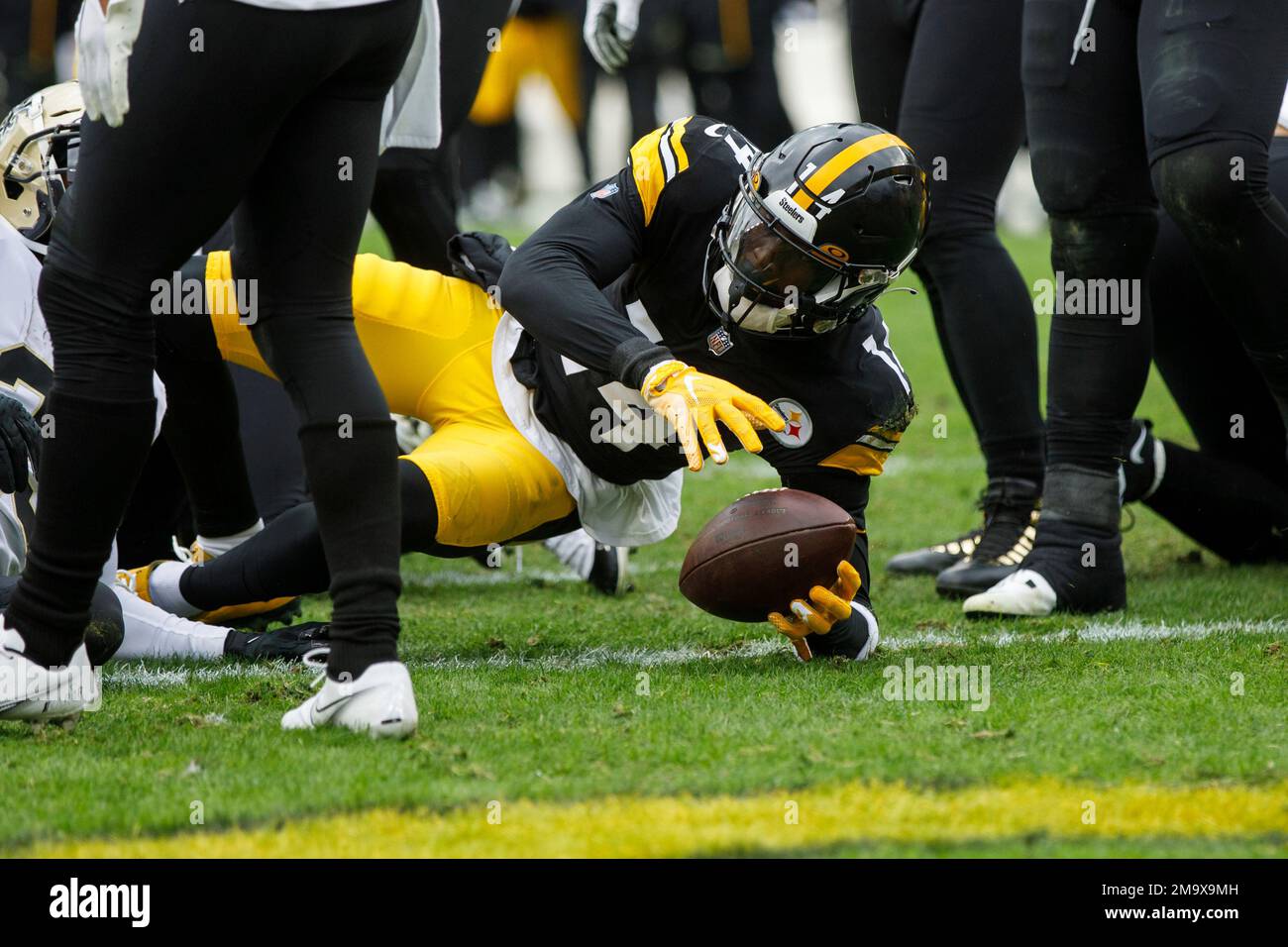 Pittsburgh Steelers wide receiver George Pickens (14) rushes for a ...