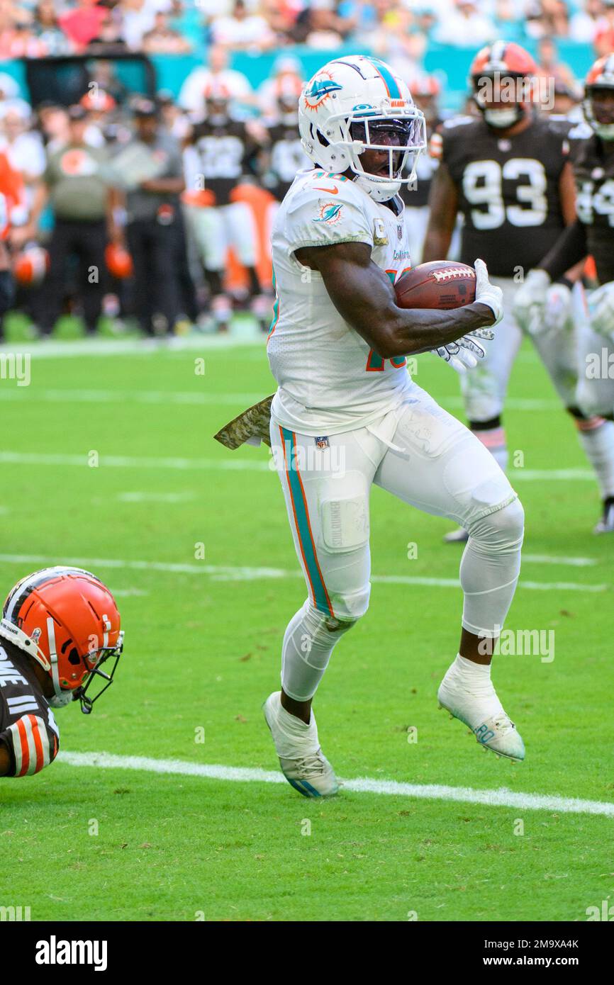 Miami Dolphins wide receiver Tyreek Hill (10) runs with the ball to ...