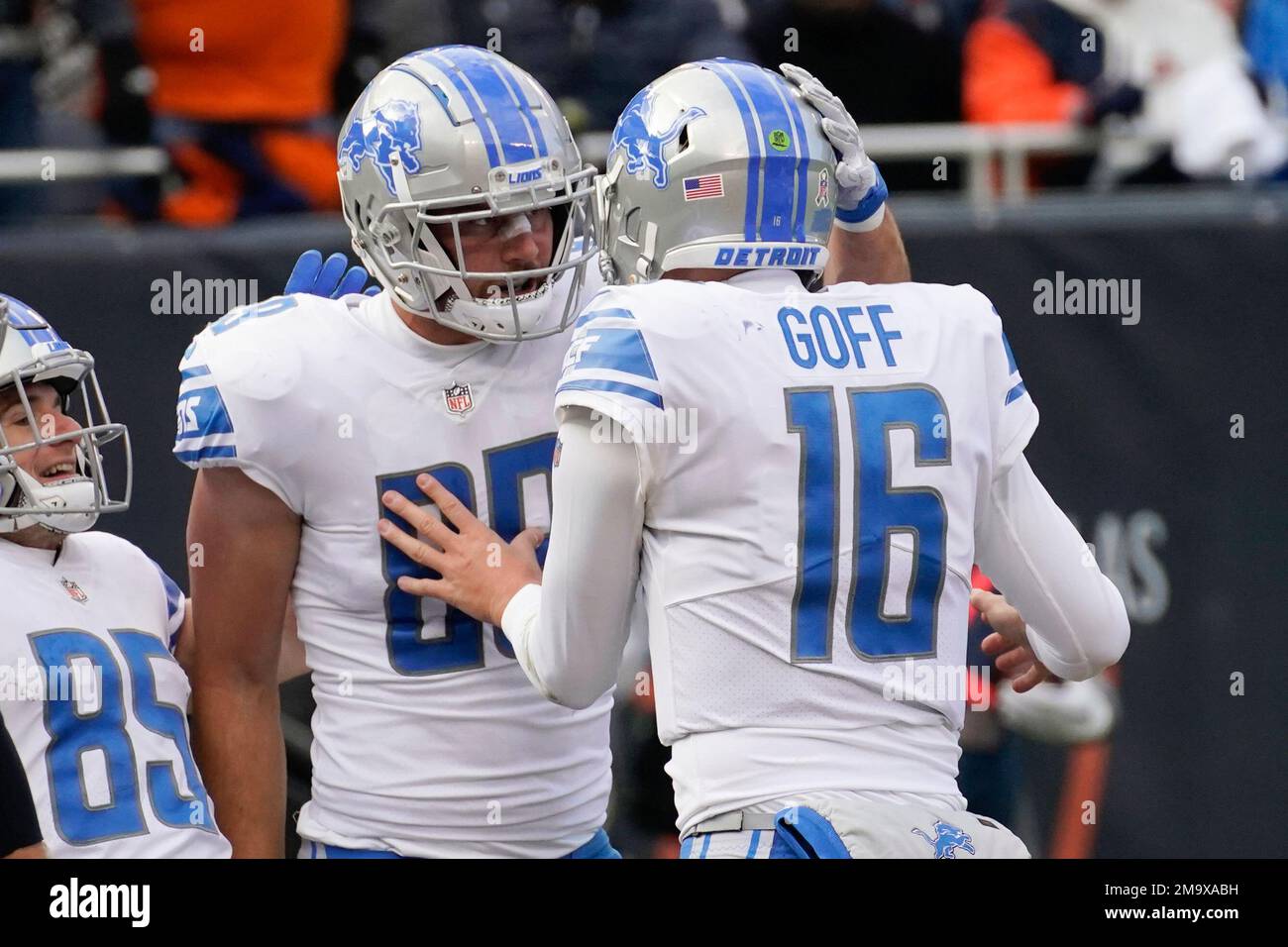 Detroit Lions tight end Brock Wright (89) celebrates his two-yard ...