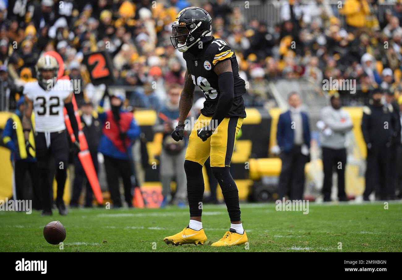 Pittsburgh Steelers wide receiver Diontae Johnson (18) reacts after a ...