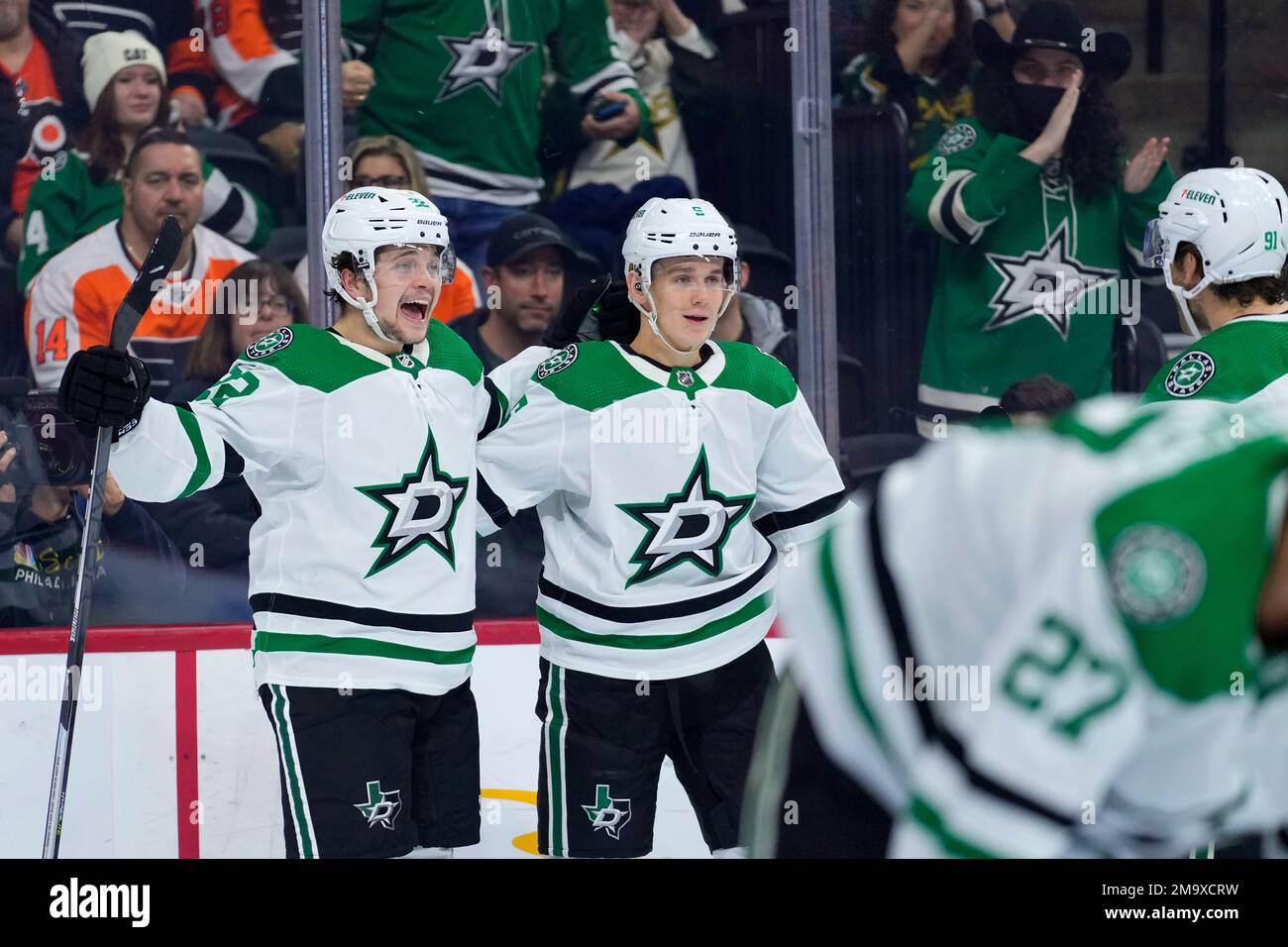 Dallas Stars' Matej Blumel, left, and Nils Lundkvist celebrate with ...