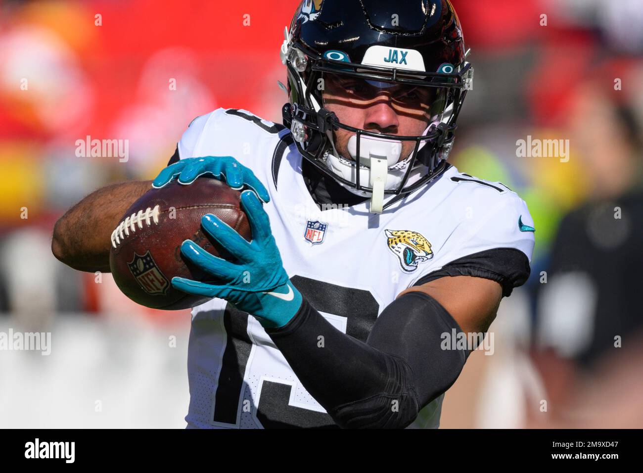 Jacksonville Jaguars wide receiver Christian Kirk during warmups before an NFL football game ...