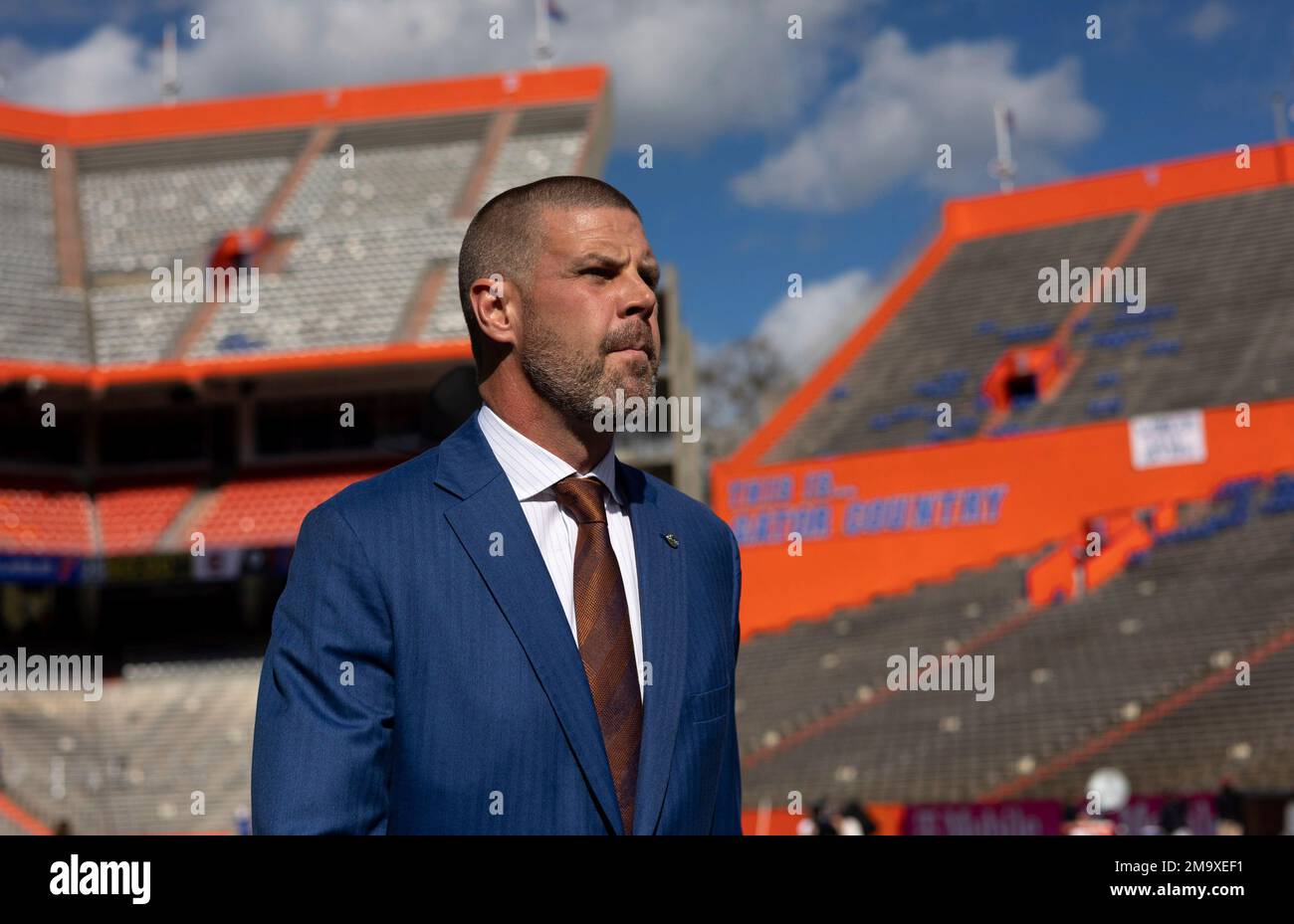 Florida head coach Billy Napier walks across the field before an NCAA ...