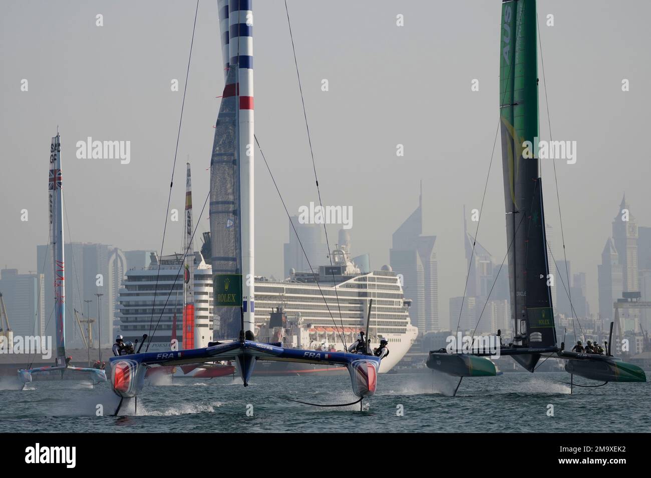 From left to right, Sail GP teams from Great Britain, France and ...