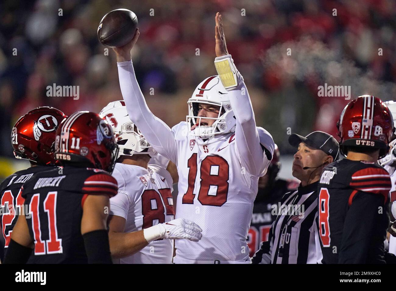 Stanford quarterback Tanner McKee (18) celebrates after scoring against ...