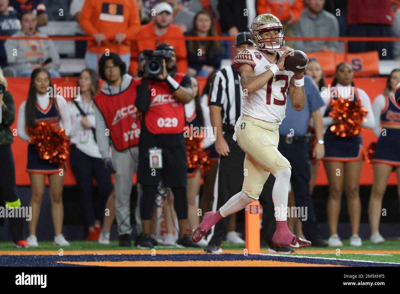 Florida State quarterback Jordan Travis (13) catches a touchdown pass ...