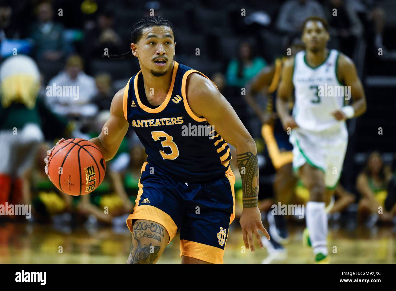 UC Irvine guard Pierre Crockrell II (3) brings up the ball against ...