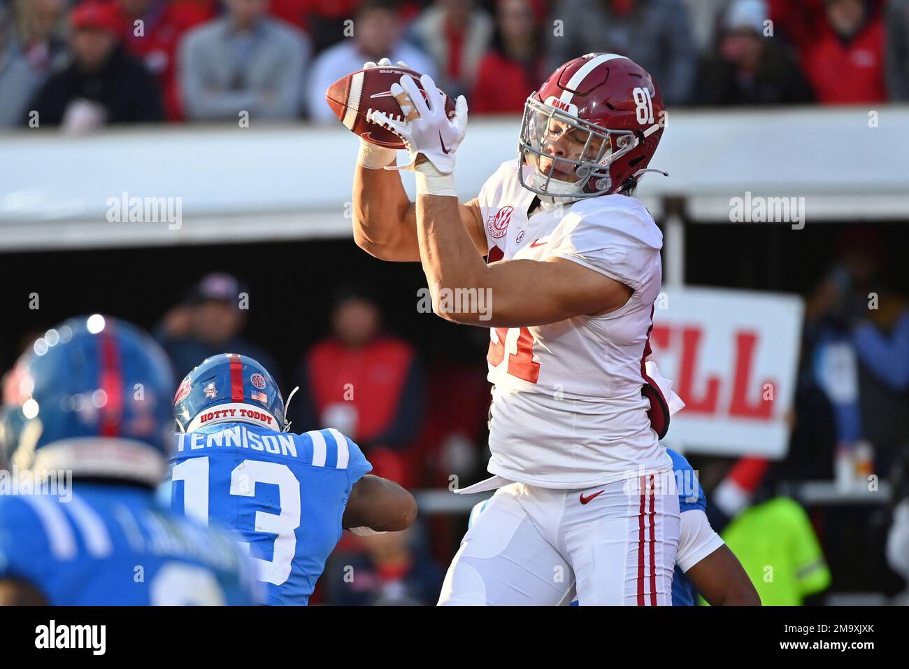 Alabama tight end Cameron Latu catches a touchdown pass over ...