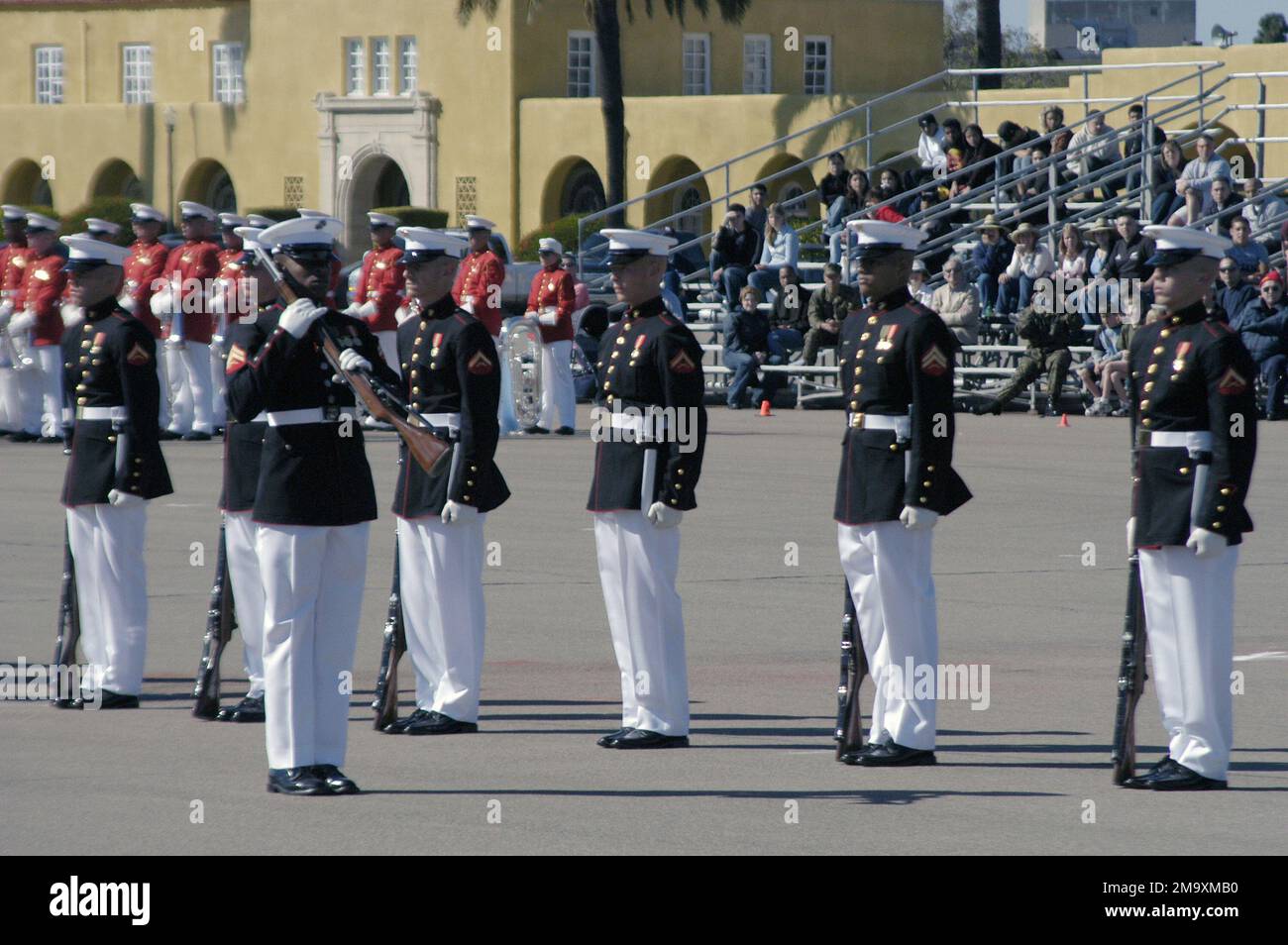 The US Marine Corps (USMC) Silent Drill Platoon performs in front of ...