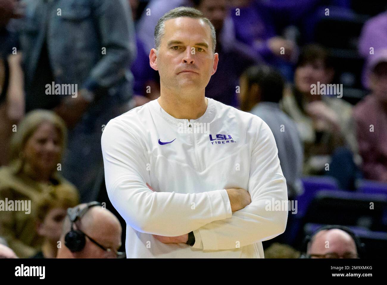 LSU head coach Matt McMahon watches as his team falls behind to Auburn ...