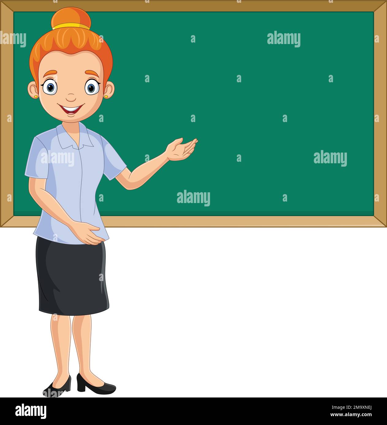Cartoon female teacher standing next to a blackboard Stock Vector Image ...