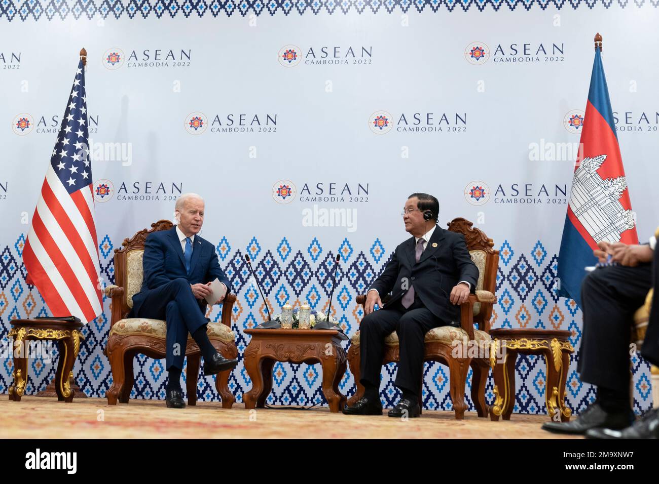U.S. President Joe Biden, left, speaks during a meeting with Cambodian ...