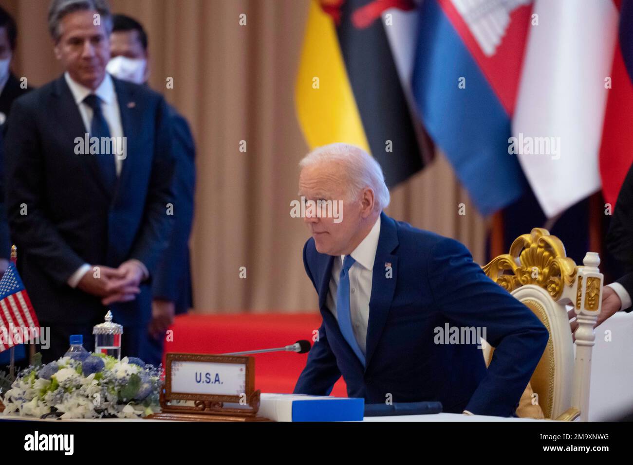 U.S. President Joe Biden takes his seat for the Association of ...