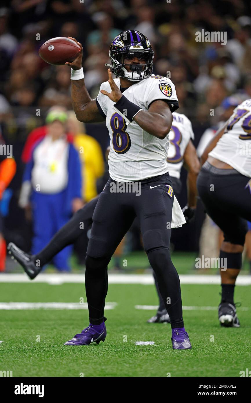 Baltimore Ravens quarterback Lamar Jackson (8) during an NFL football ...