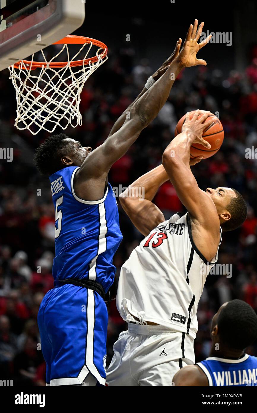 San Diego State forward Jaedon LeDee (13) shoots over BYU forward ...
