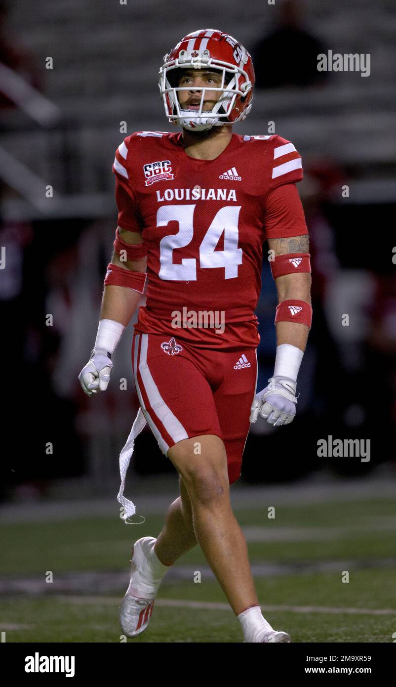 Louisiana Lafayette safety Bralen Trahan (24) runs during an NCAA ...