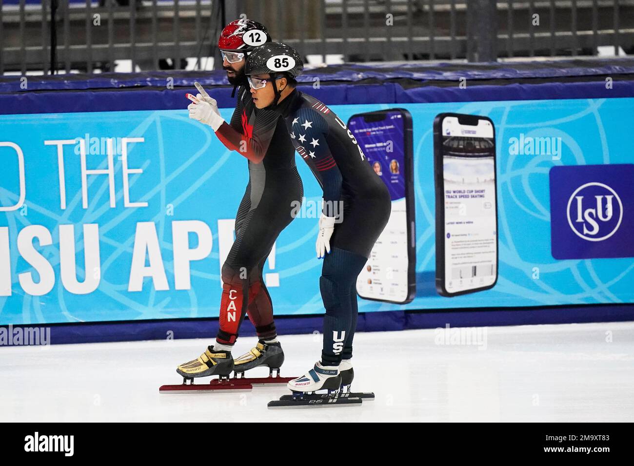 Canada's Steven Dubois (12) celebrates with the United States' Andrew ...