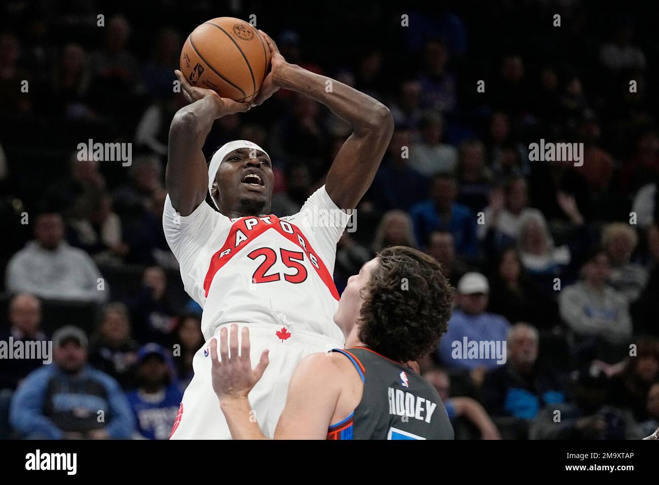 Toronto Raptors forward Chris Boucher (25) shoots over Oklahoma City ...